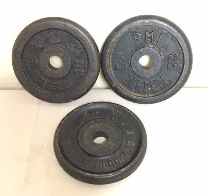 Set of Three 1960's Barbell 5 LB Weight Plates, TDS, Dan Lurie, and BMI ...