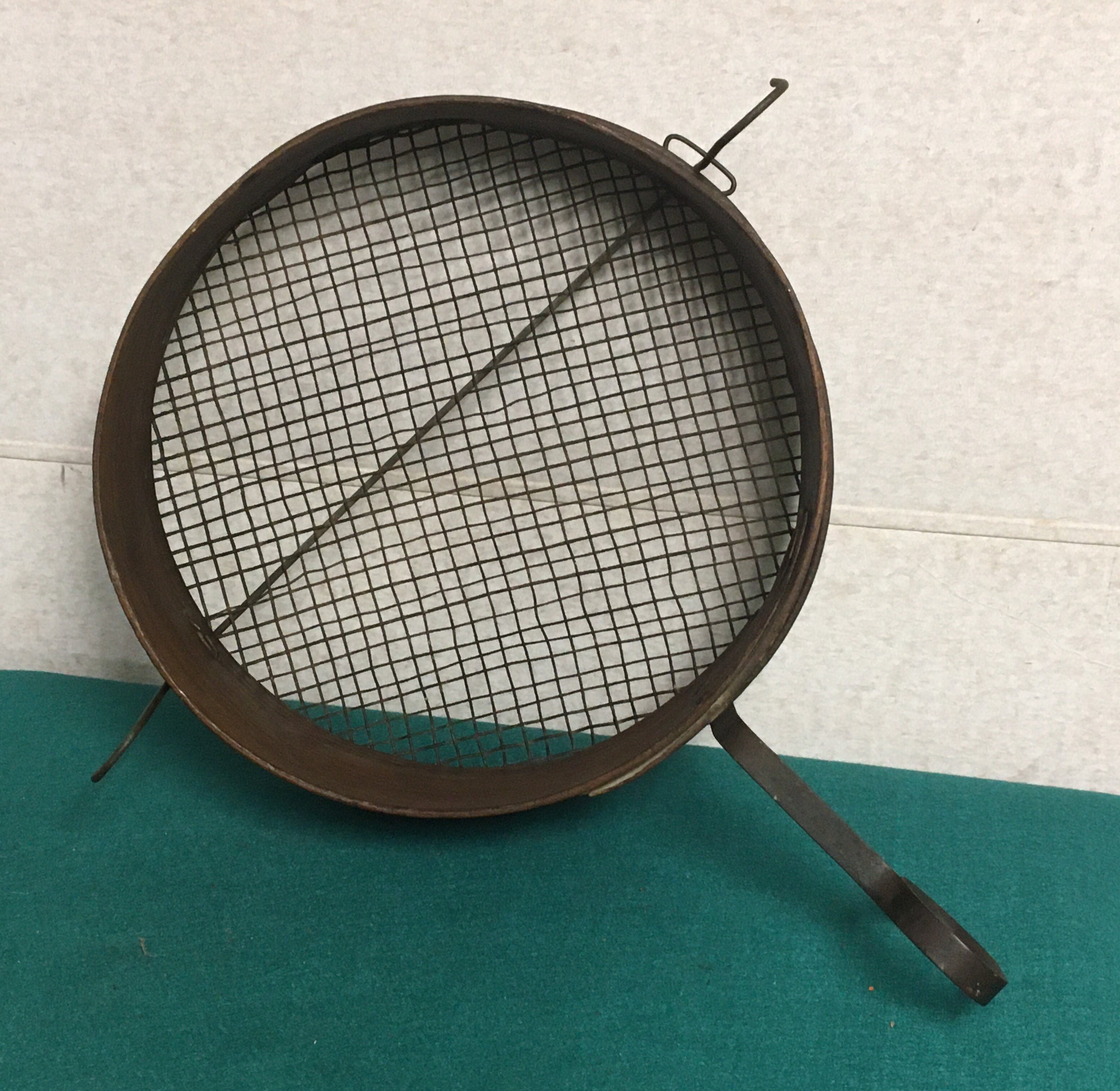 Antique Bentwood Grain Sifter With Cast Iron Handle, Primitive Sieve