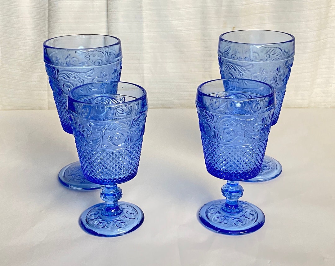 Johnson Brothers Everyday Blue Diamond Glass Goblets, Pressed Glass ...