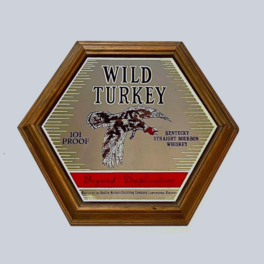 1960's Wild Turkey Whiskey Hexagon Bar Mirror Sign, Kentucky Bourbon ...