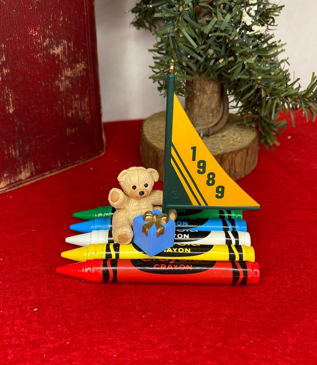 Crayola Crayon bright Journey, Bear on Crayon Boat, 1989 Hallmark ...