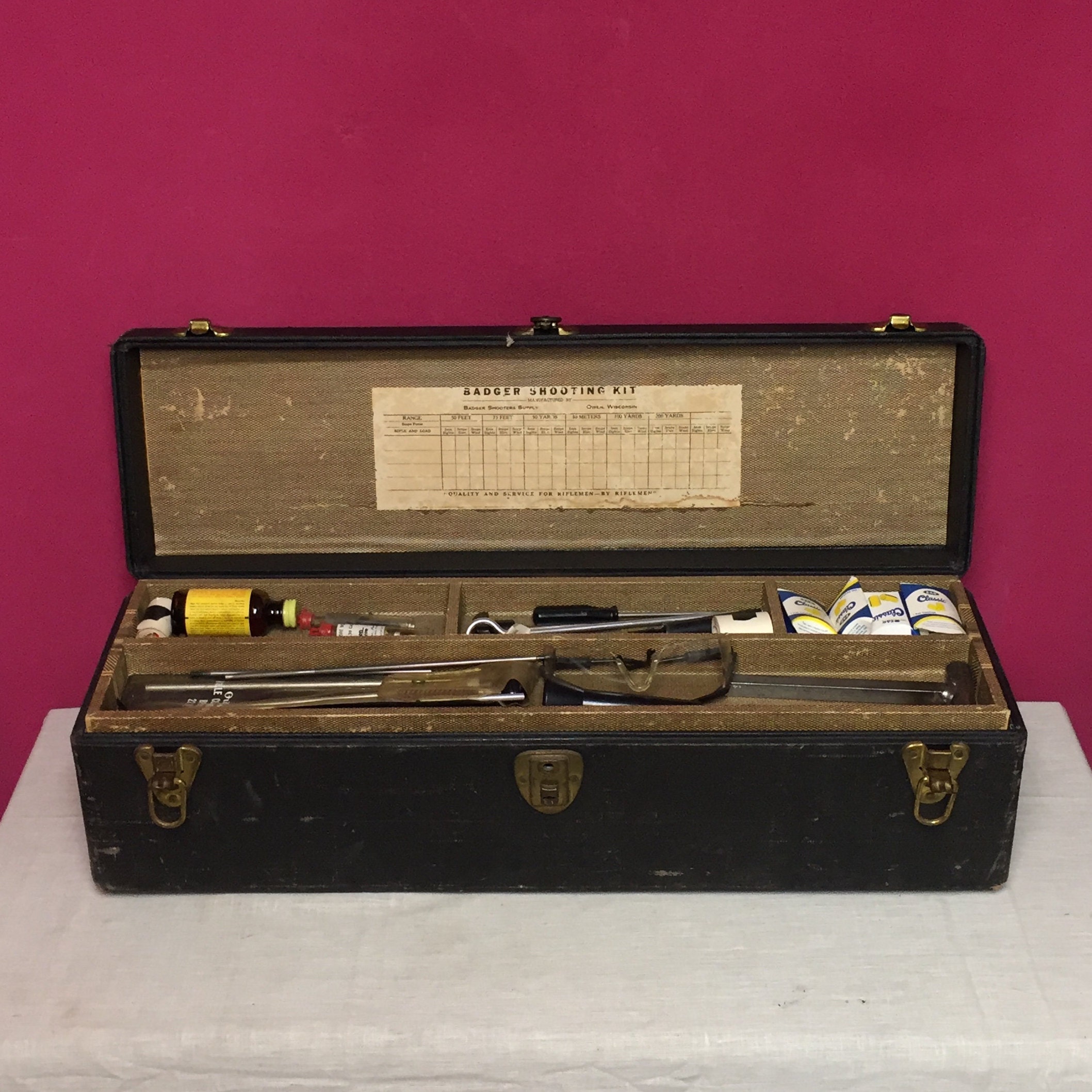 1950's Badger Shooting Kit Wooden Tool Box with Tray, Gun Cleaning Kit ...