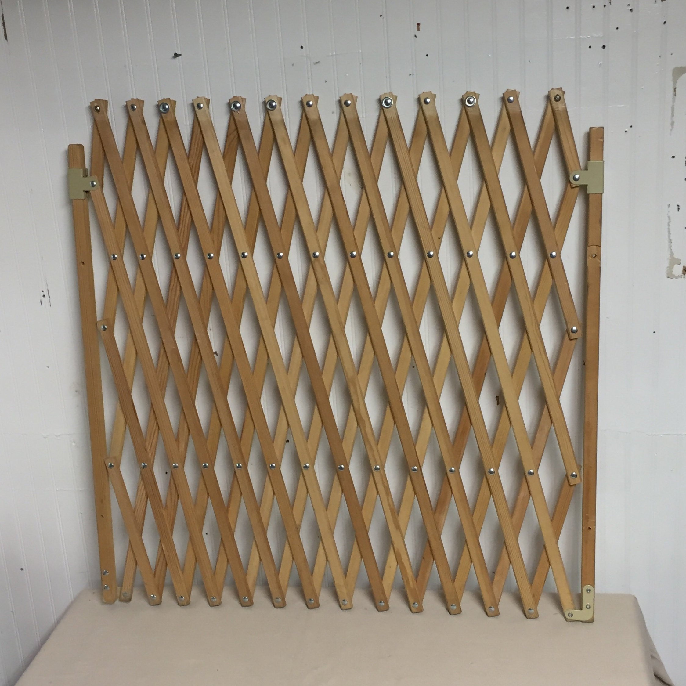 Vintage Wooden Folding Safety Gate, Expanding Gate, Accordion Gate