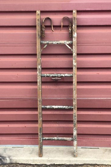 Antique 54 Green Wooden Blanket Ladder with Unusual Hardware and Chippy ...