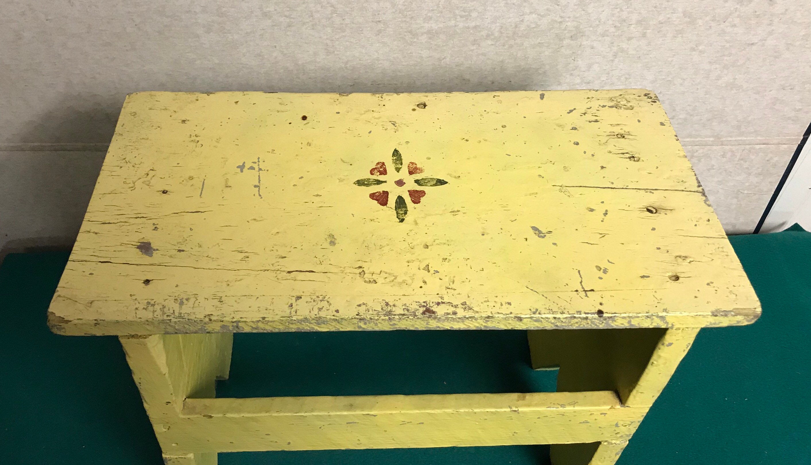 1950's Handmade, Yellow Painted, Shabby Wooden Step Stool, Foot Stool ...