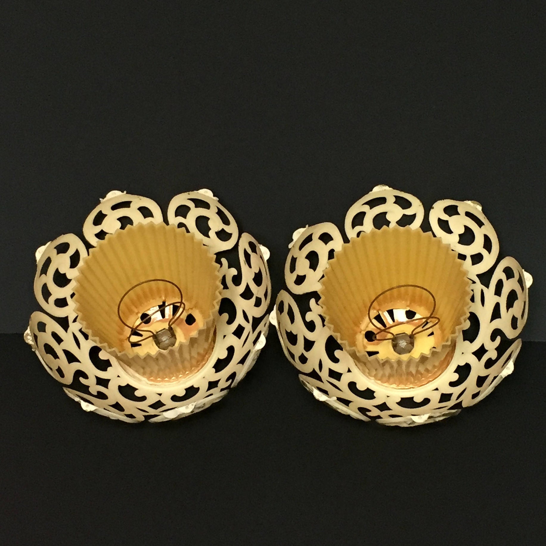 Vintage Hard Plastic, Scroll Work Lamp Shades
