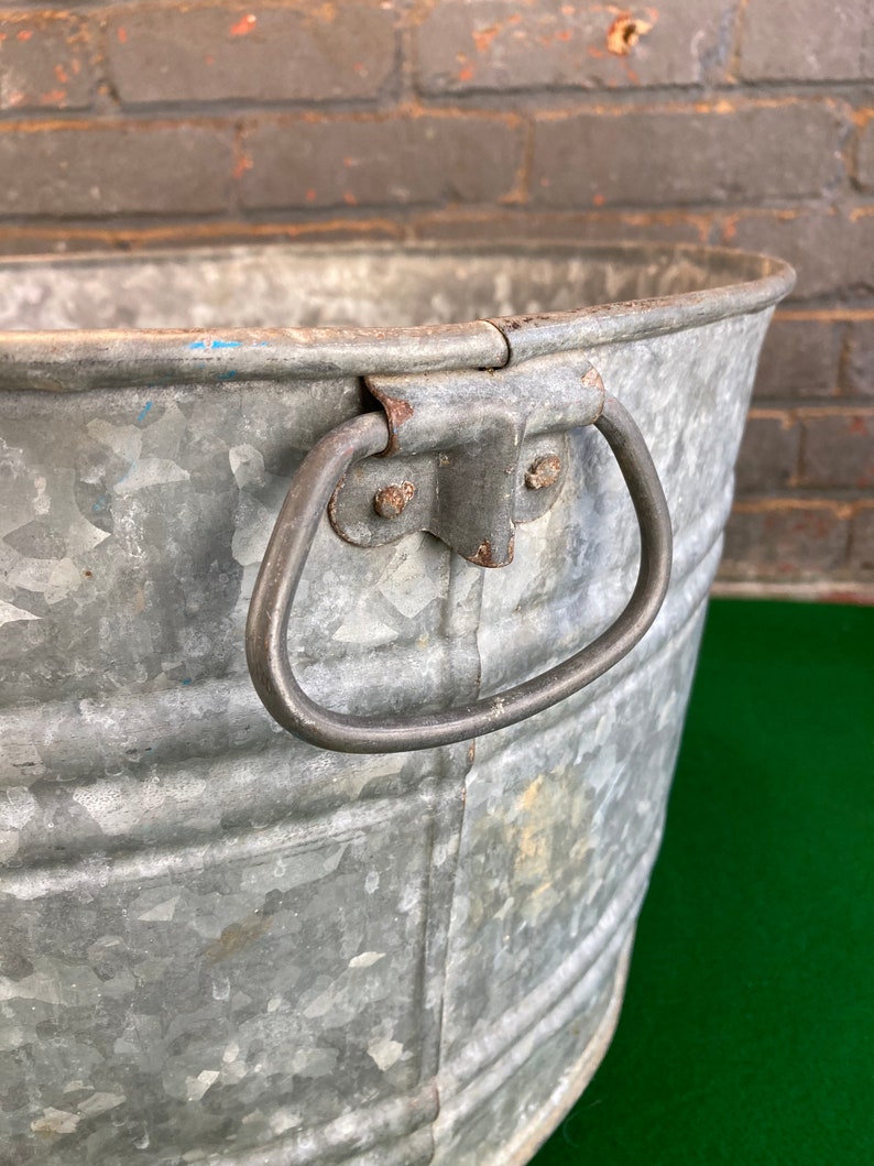 Vintage Large Round Galvanized Metal Wash Tub Outdoor Party - Etsy