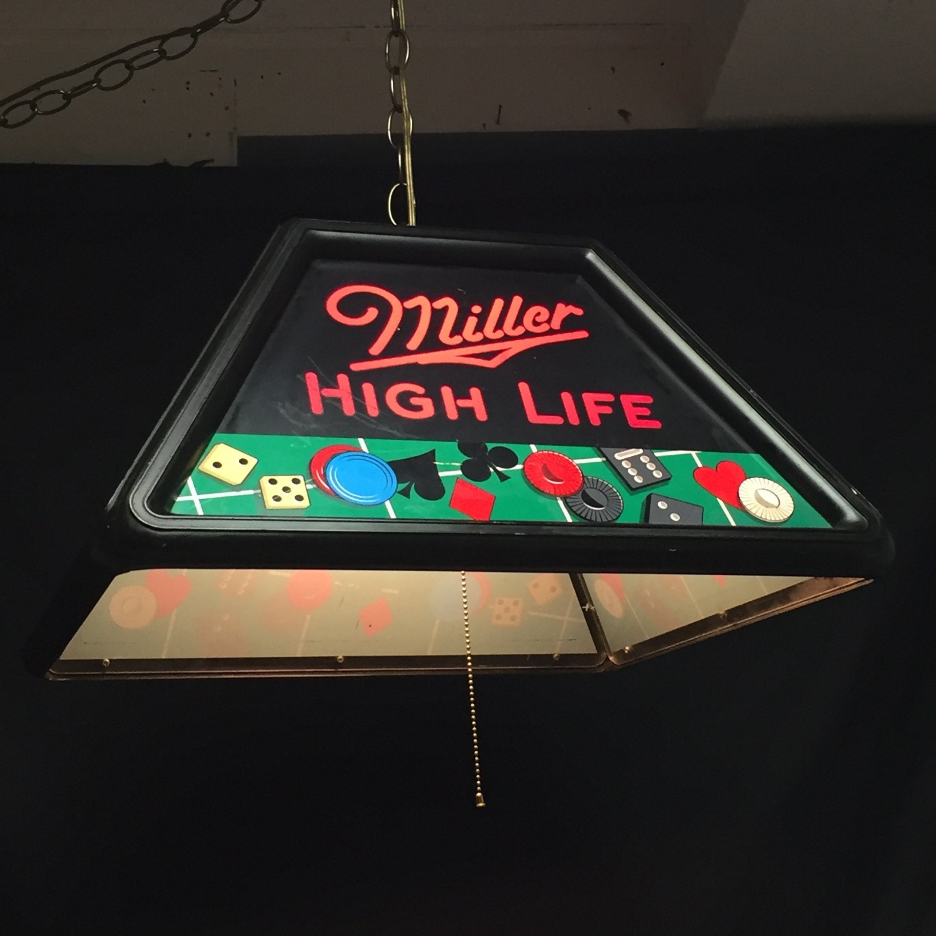 1980's Miller High Life Hanging Poker Table Swag Light, Billiards Table ...