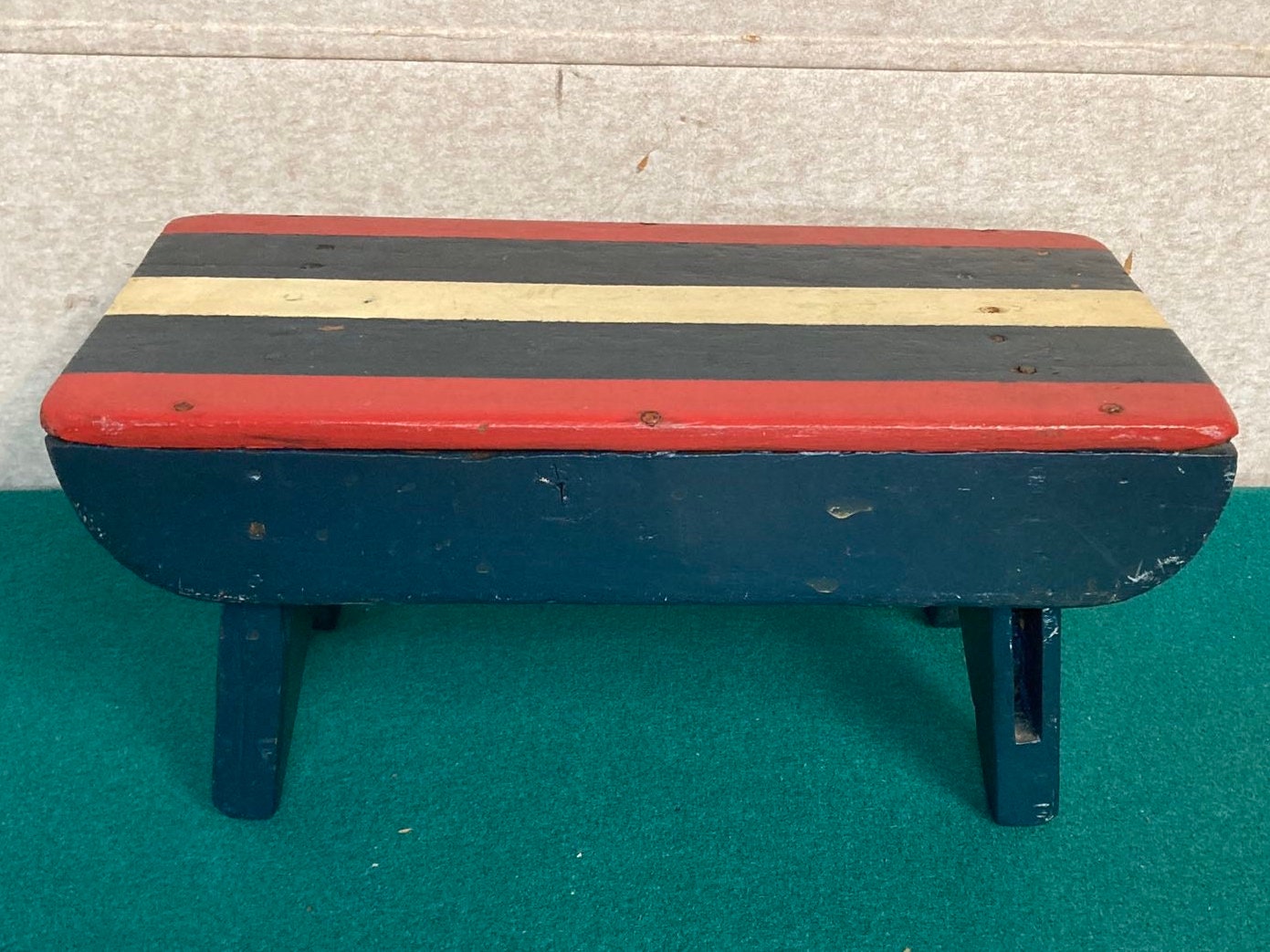1960's Handmade Wooden Stepstool, Red, White, and Blue Homemade Step Stool