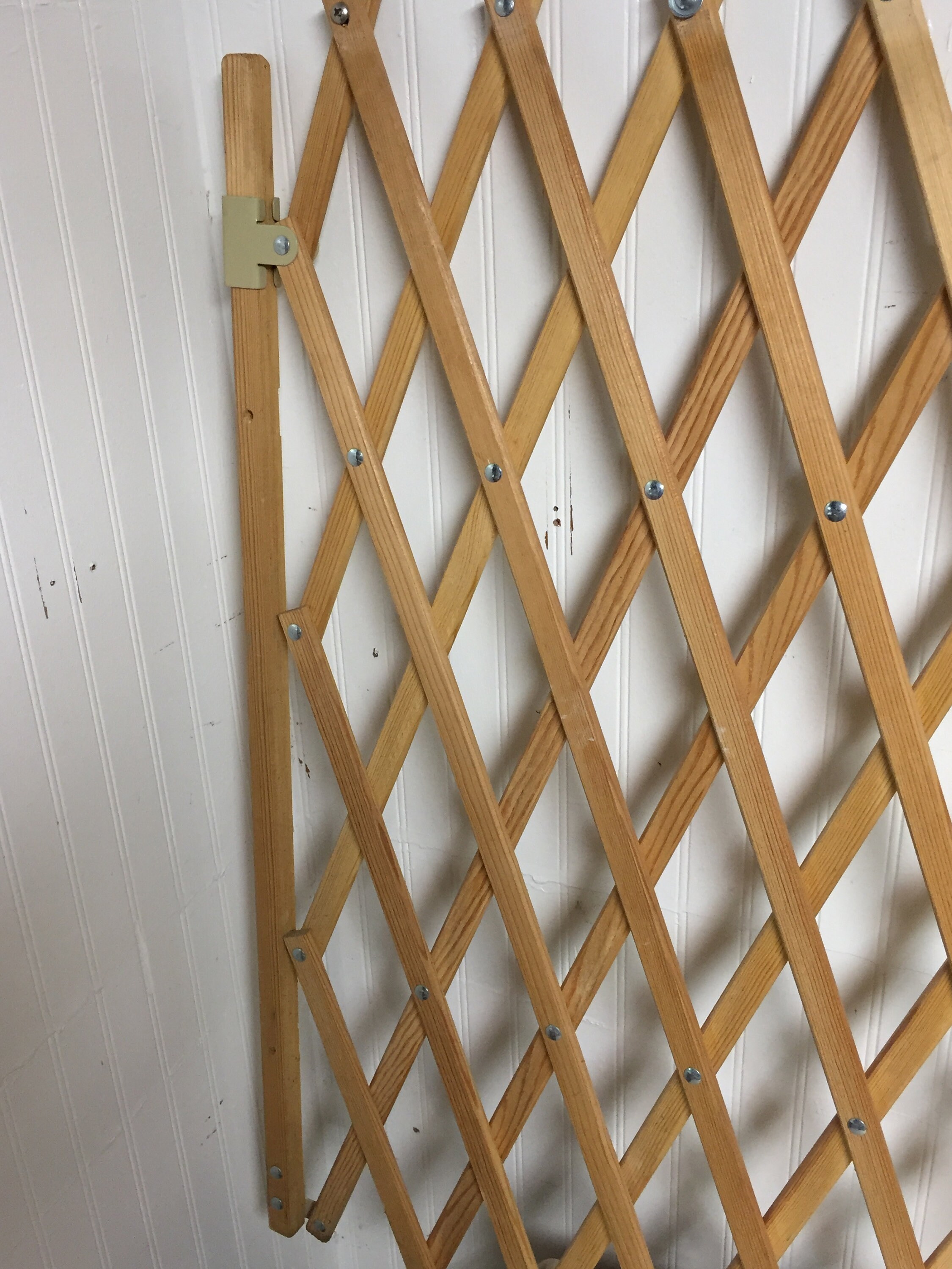 Vintage Wooden Folding Safety Gate, Expanding Gate, Accordion Gate