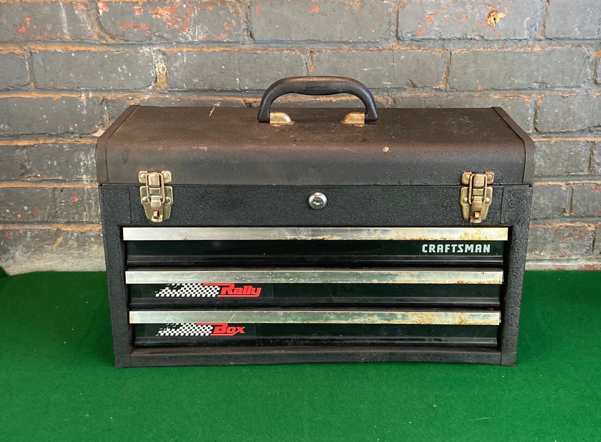 Vintage Sears Steel Mechanic's 3 Drawer Tool Box Chest with Top Storage