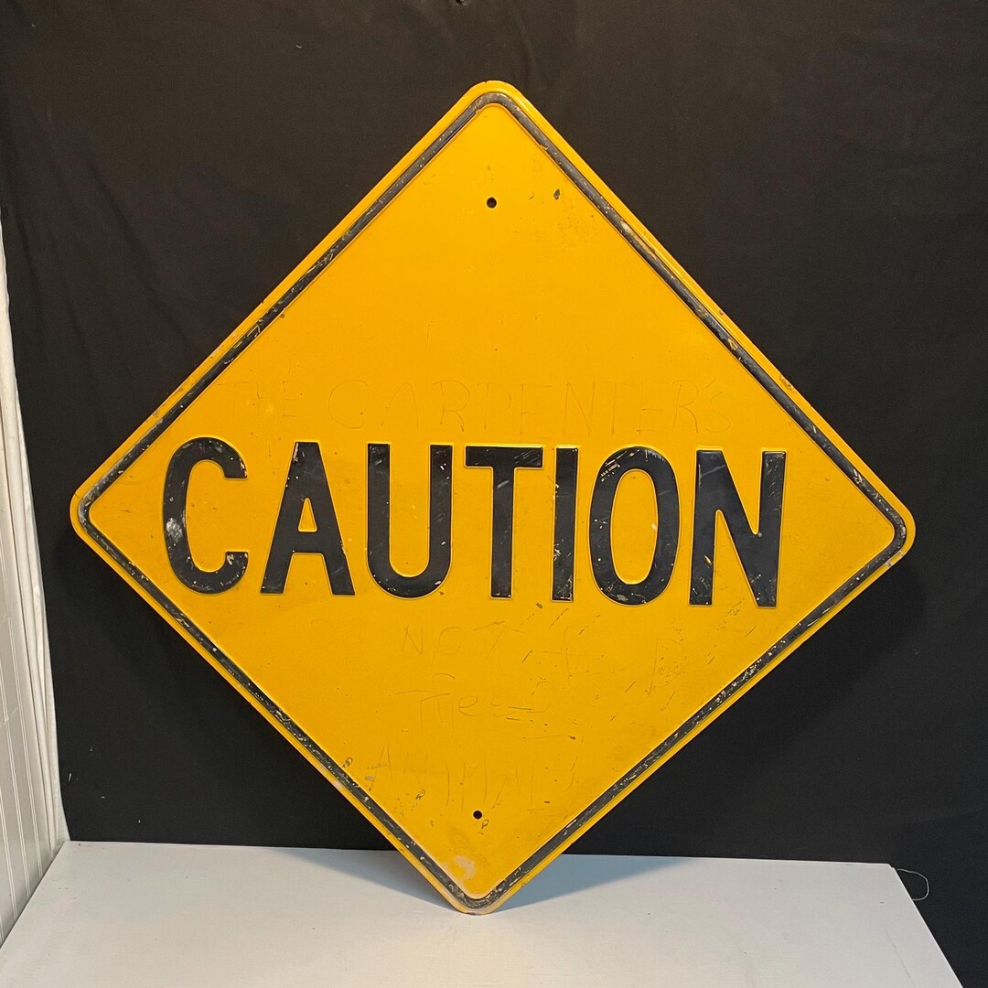 1950s Steel Embossed CAUTION Street Sign, 24 Yellow and Black Pressed ...