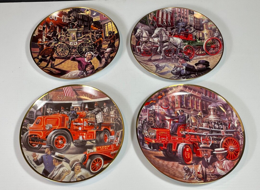 4 Franklin Mint National Fire Museum 8" Plates, Fine Porcelain ...