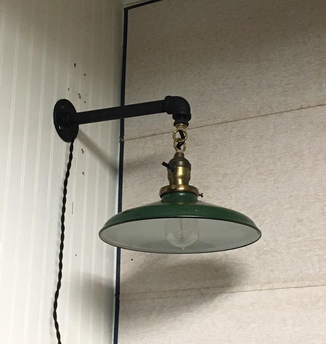 Original 12" Green Porcelain Barn Light Wall Sconce, Hanging Green ...