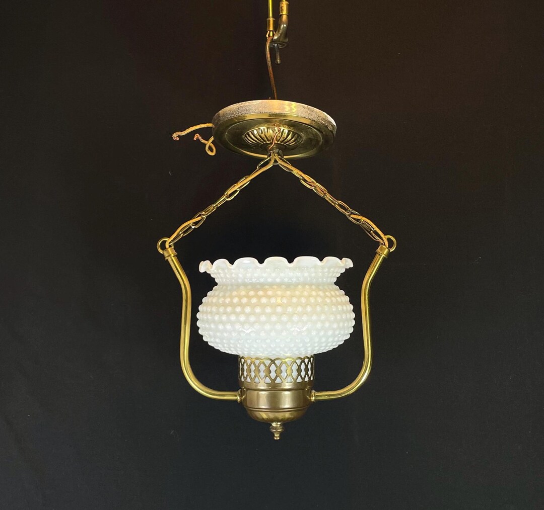 Mid Century Lavery & Co. Milk Glass Hurricane Ceiling Light Fixture ...
