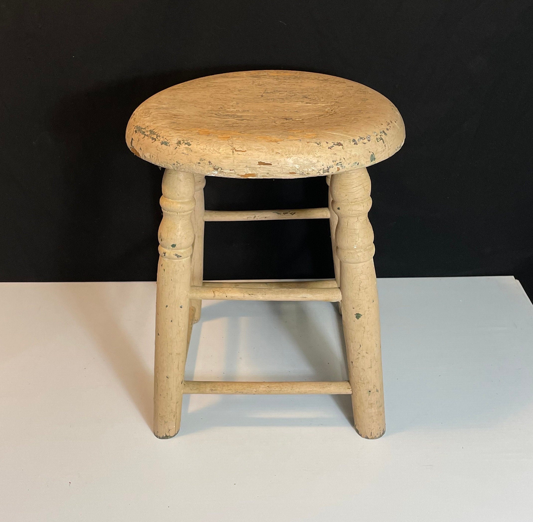 1940’s Primitive Wooden Farm Milking Stool with Round Concaved Seat