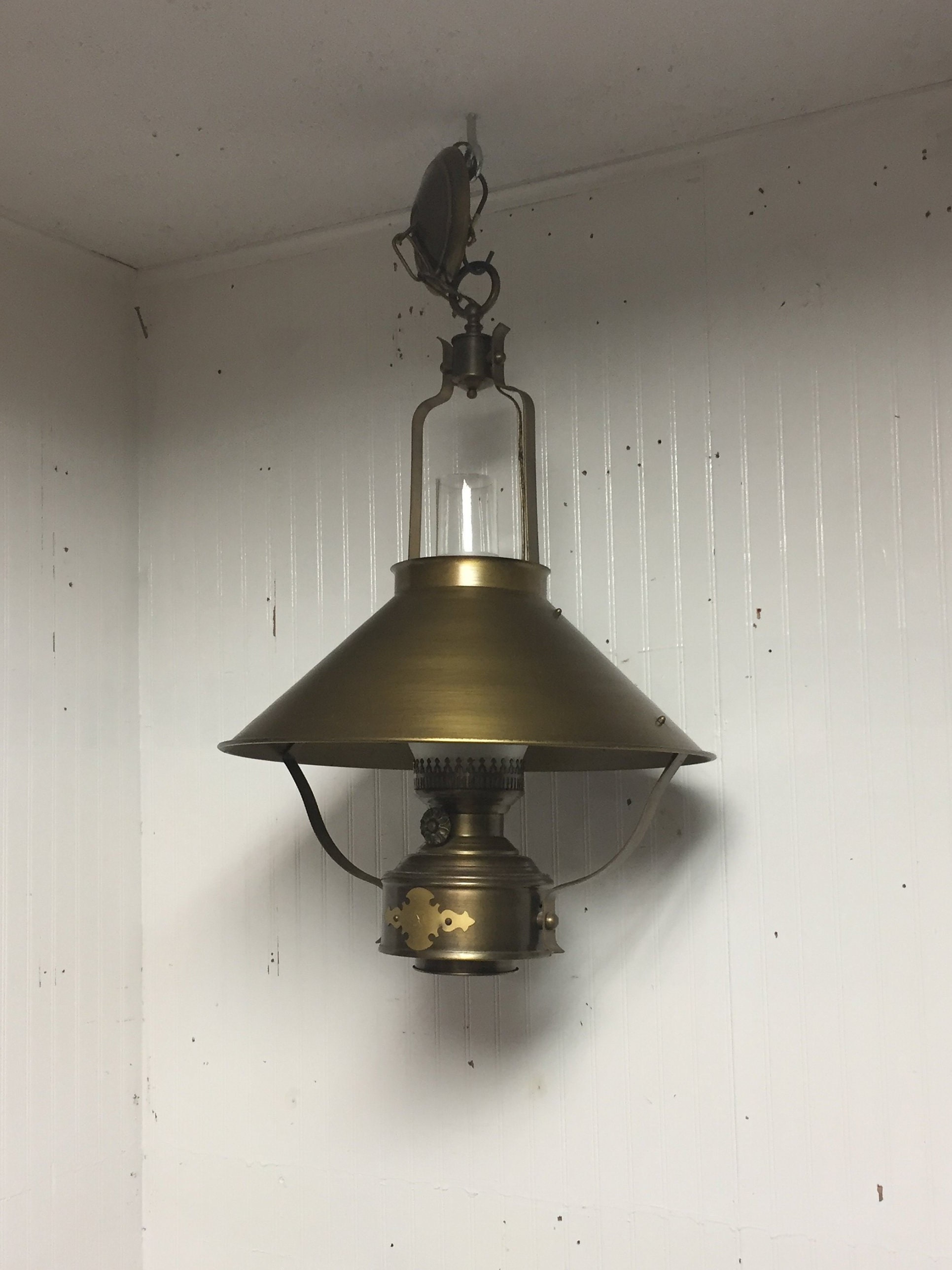 Mid Century Lightolier Brass Tone Hanging Electric Hurricane Light with ...