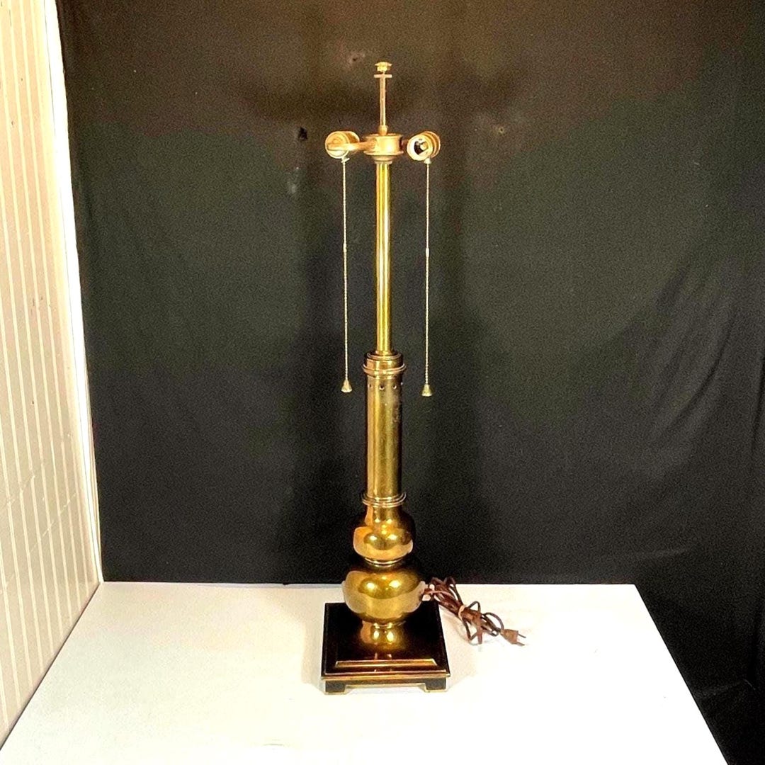Stiffel Brass 2 Bulb Table Lamp, 35" Tall Mid Century Living Room Lamp ...