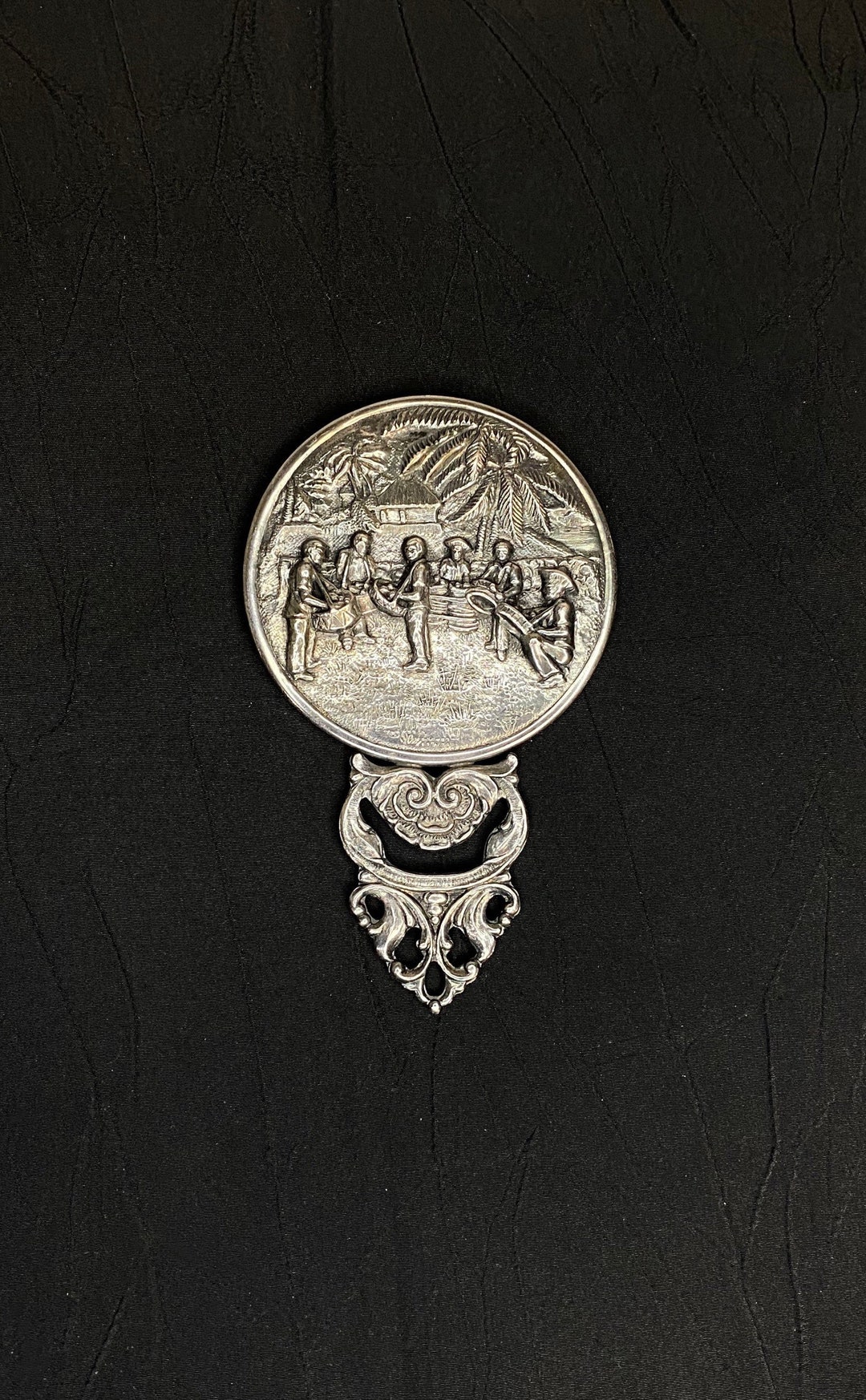 Vintage Silver Tone Small Hand Mirror, Pocket Mirror With Steel Drum ...