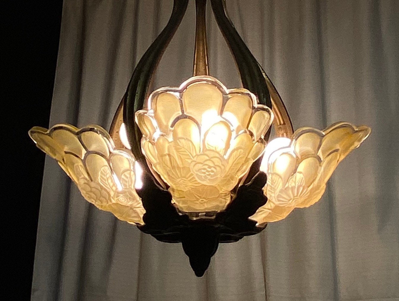 Art Deco, Reuben Haley Martele 5 Slip Shade Hanging Light, Consolidated ...