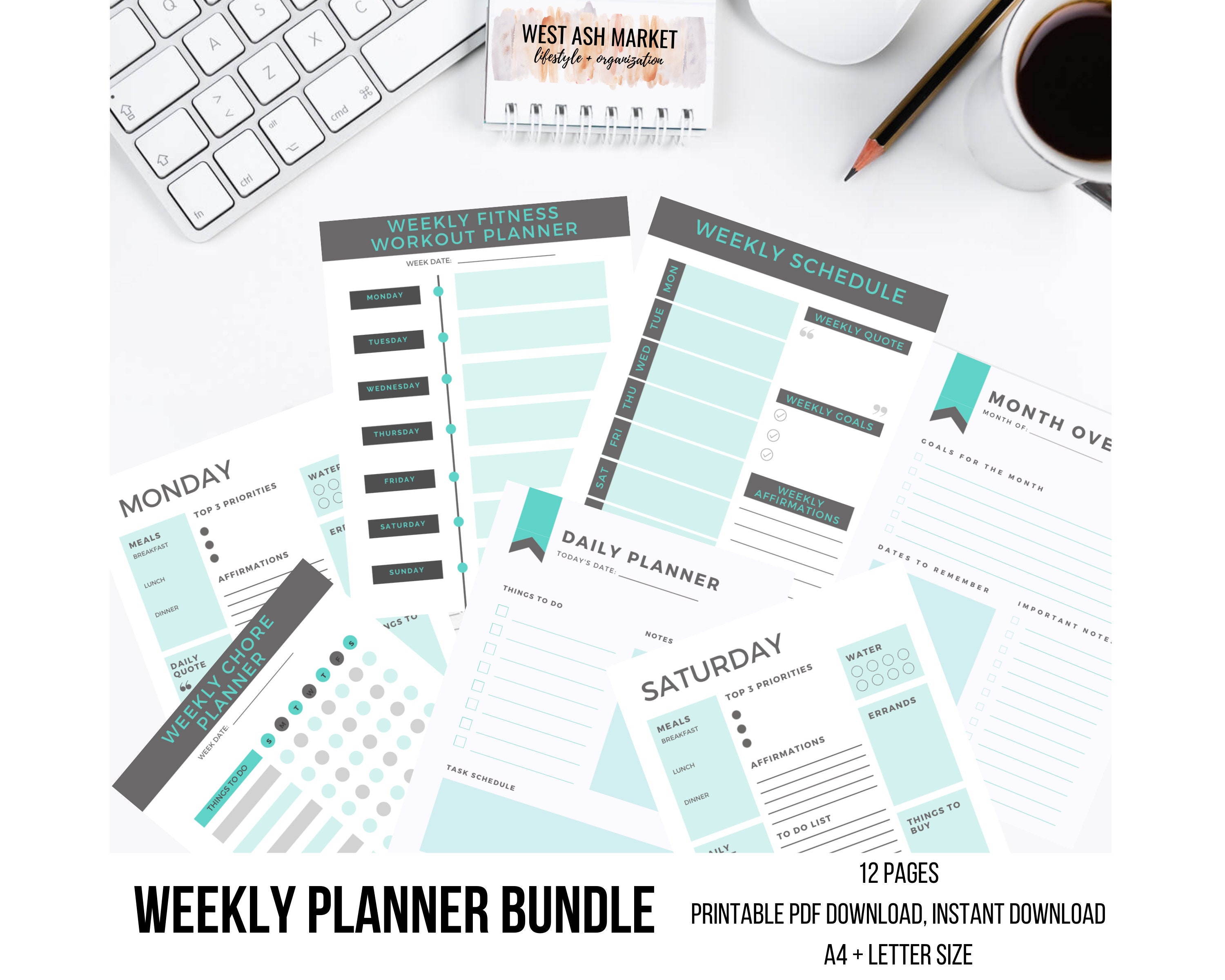 40 Page Planner Bundle Daily Weekly Monthly Planner Printable Organizer ...