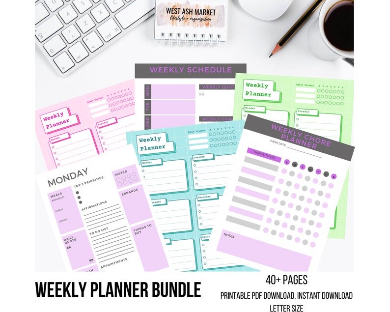 40 Page Planner Bundle Daily Weekly Monthly Planner Printable Organizer ...