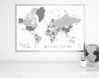 Grayscale world map | Etsy