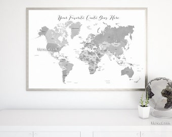 Grayscale world map | Etsy