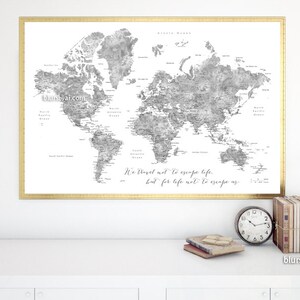 World Map Printable, Gray World Map Poster, Digital Download ...
