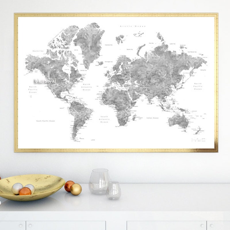 Grayscale World Map - Etsy