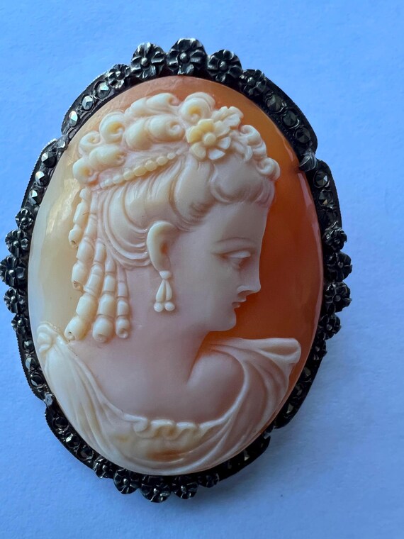 Antique Art Deco Shell Cameo Artist Signed 800 Silver… - Gem