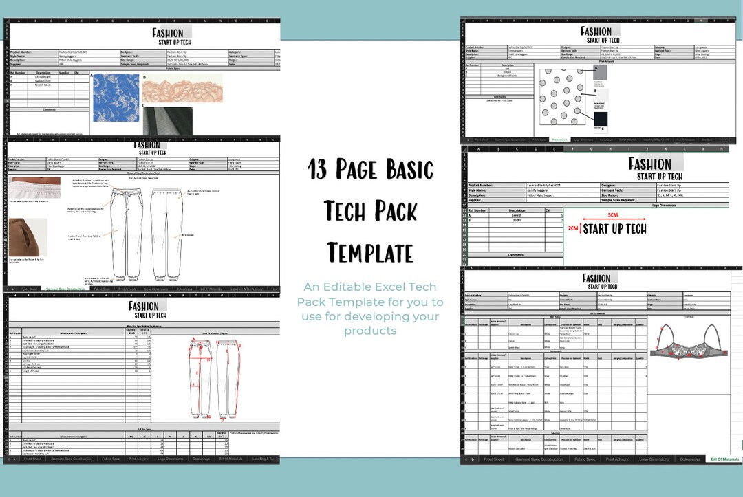 Fashion Designer 13 Page Basic Tech Pack Template - Apparel, Clothing ...