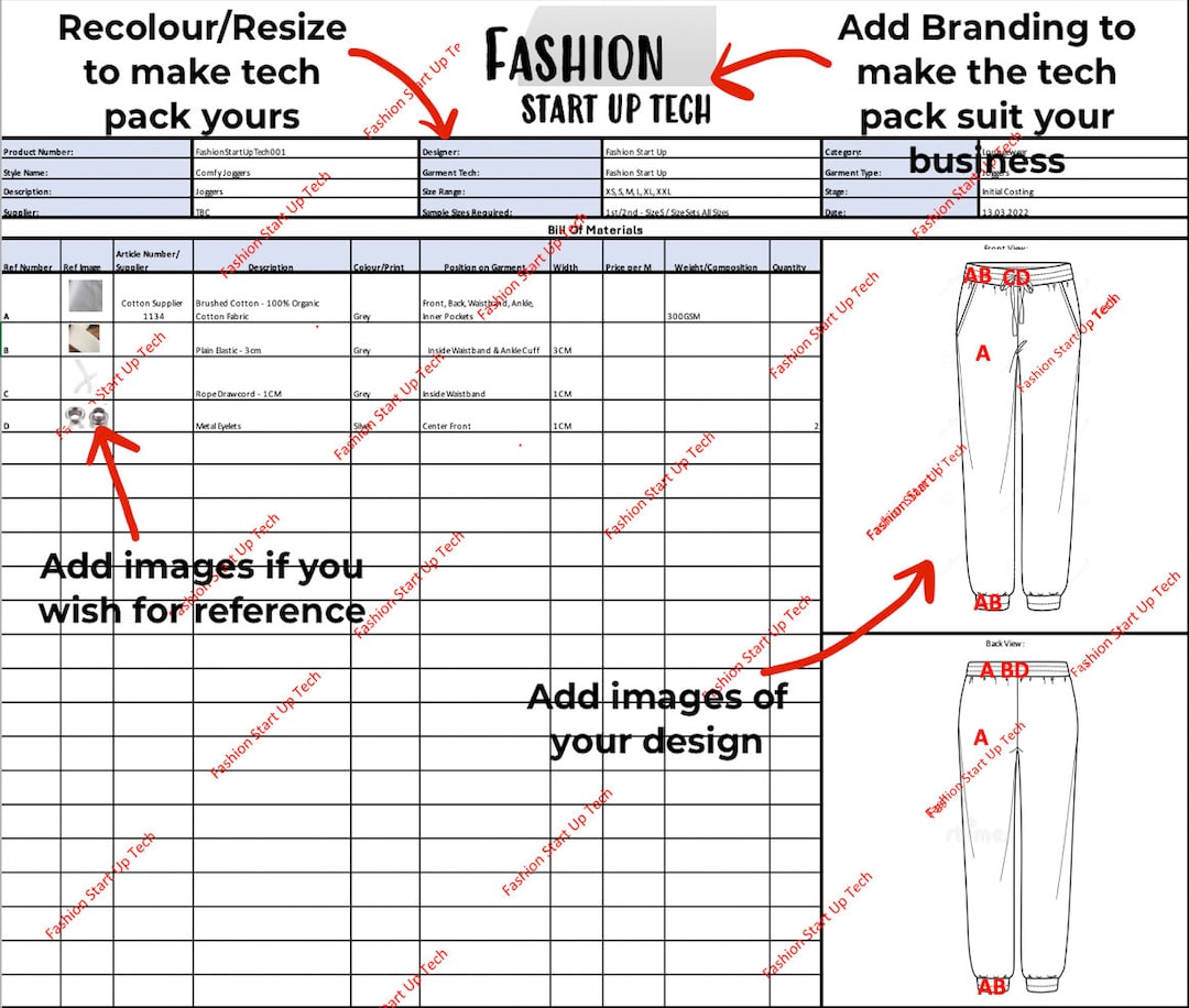 Bill of Materials Template for Apparel Fashion & Clothing Brands ...