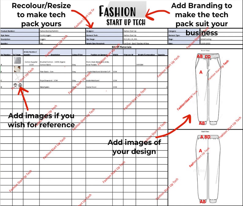 Bill of Materials Template for Apparel Fashion & Clothing - Etsy Hong Kong