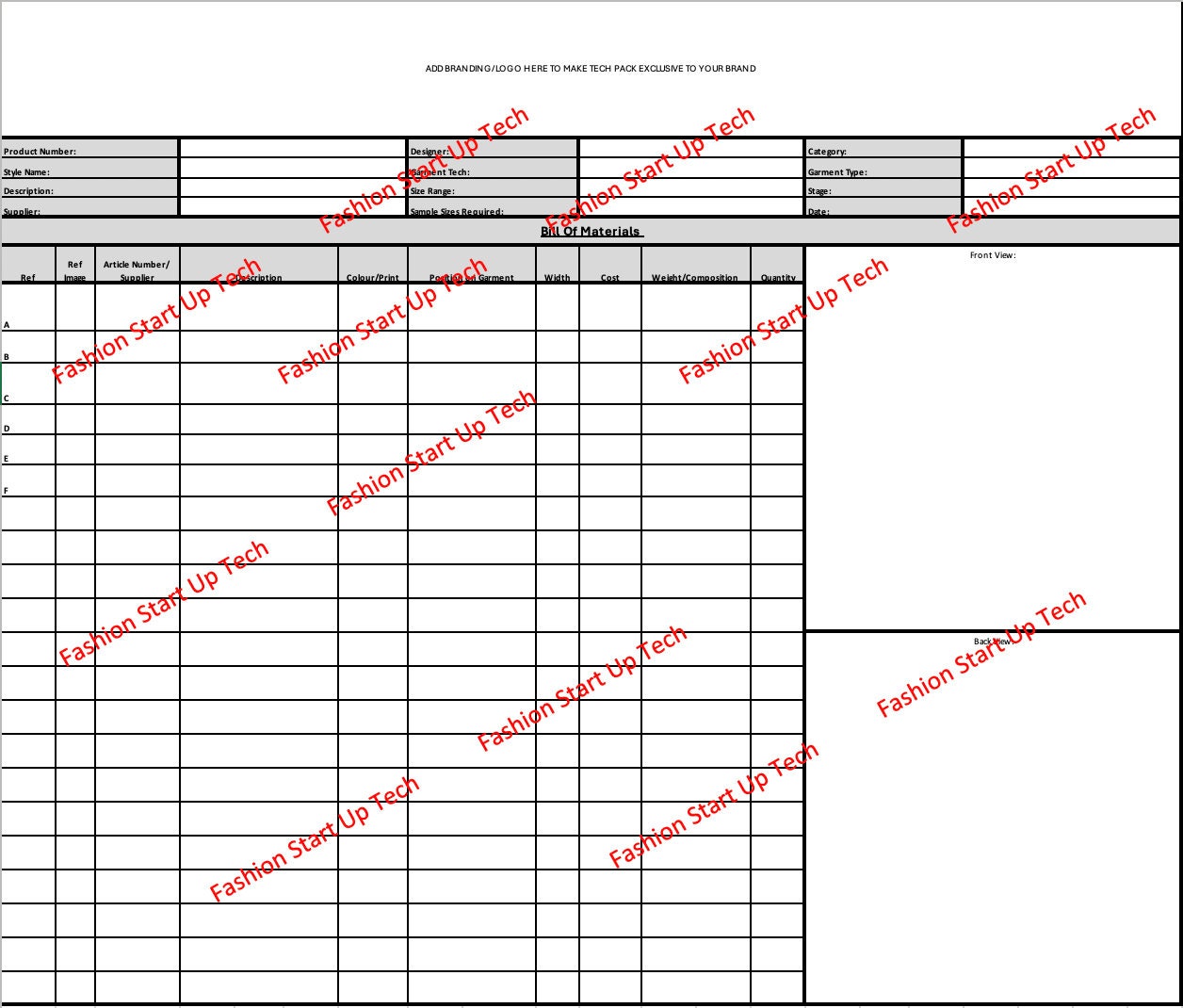 Bill of Materials Template for Apparel Fashion & Clothing Brands ...