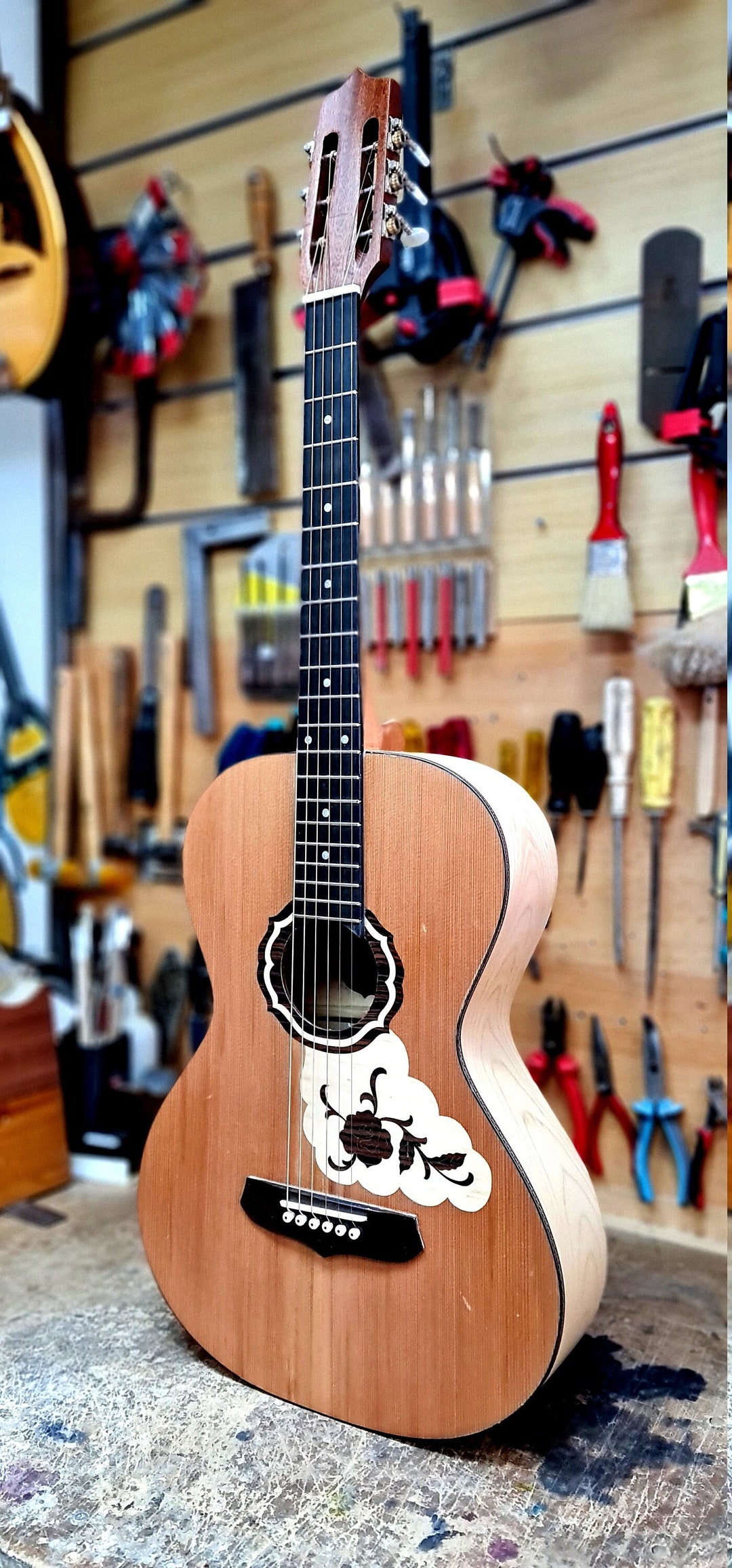 Greek Custom Folk Guitar Handmade Greek Folk Parlor Style Guitar ...