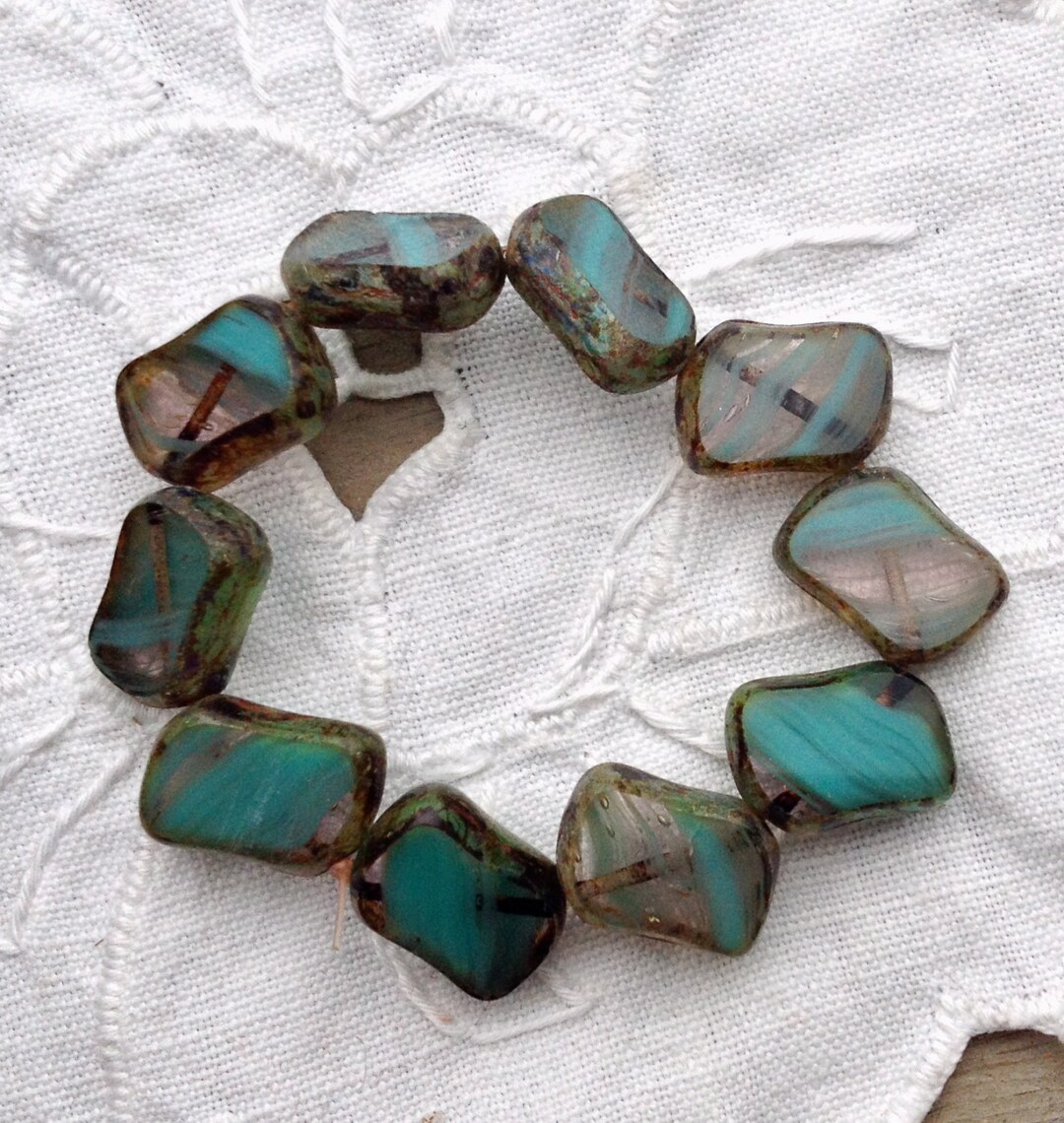 Czech Artisan Table Cut Bead 14 X 8 Mm Flat Wavy Rectangle ...