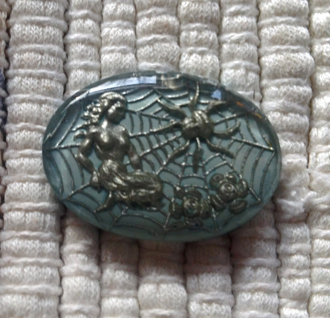 Vintage German Glass Reverse Intaglio Cabochon - Woman and Spider ...