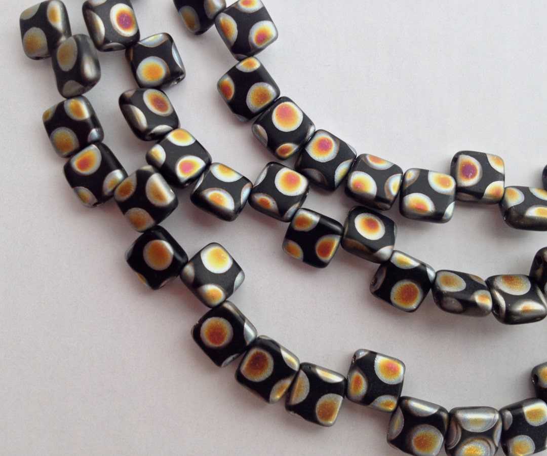 6 Mm Two Hole Flat Square Tile Bead--matte Black Peacock--25 Pieces - Etsy