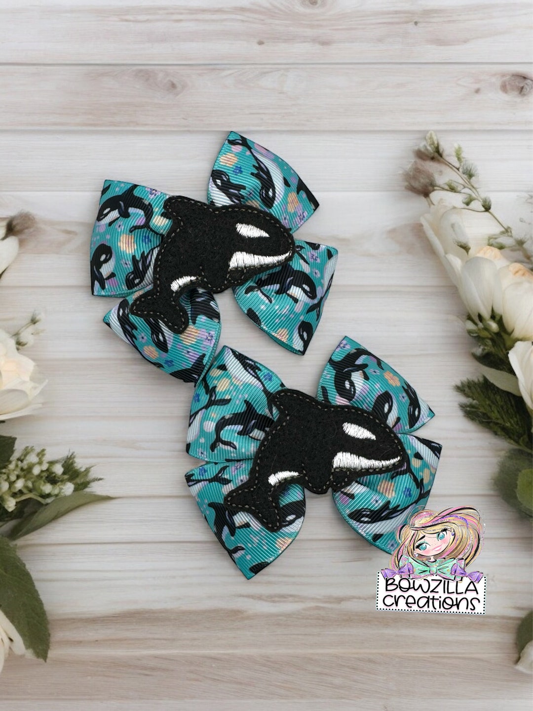 Whale Pigtail Ribbon Hair Bows for Girls Whale Hair Bow Set Whale Hair ...