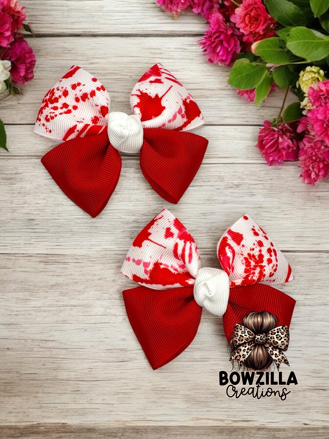 Halloween Blood Splatter Pigtail Bows, Horror Ribbon Hair Bows ...