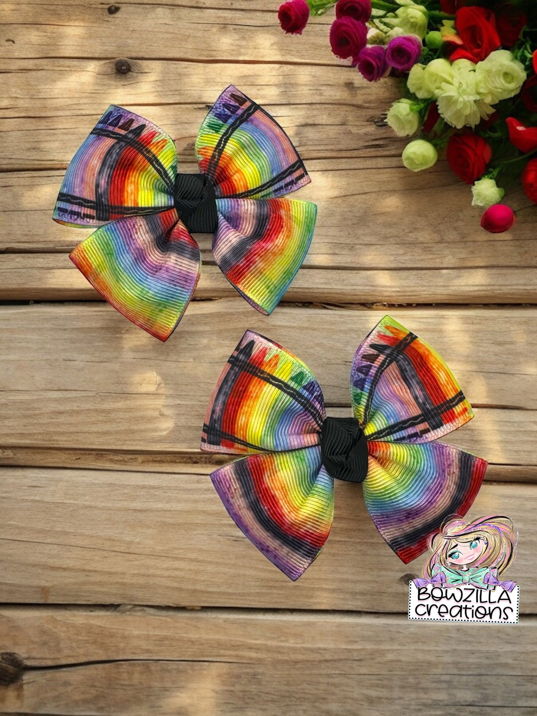 3 Inch Back to School Crayon Pigtail Hair Bows Pigtail Bow Set Ribbon ...
