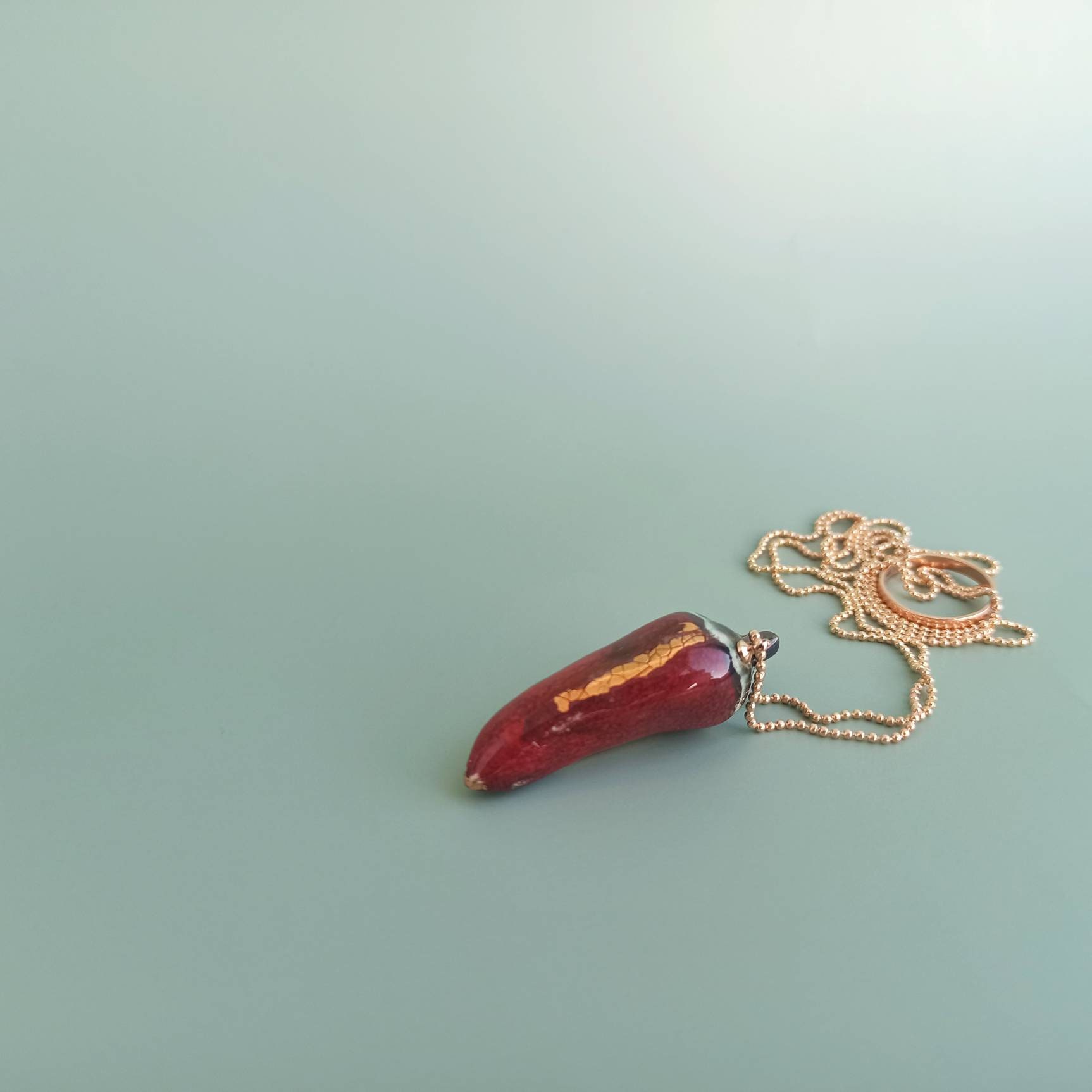 Chilli Pepper Pendant, Gold Pendant, Red Glazed, Gold Covered, Real ...
