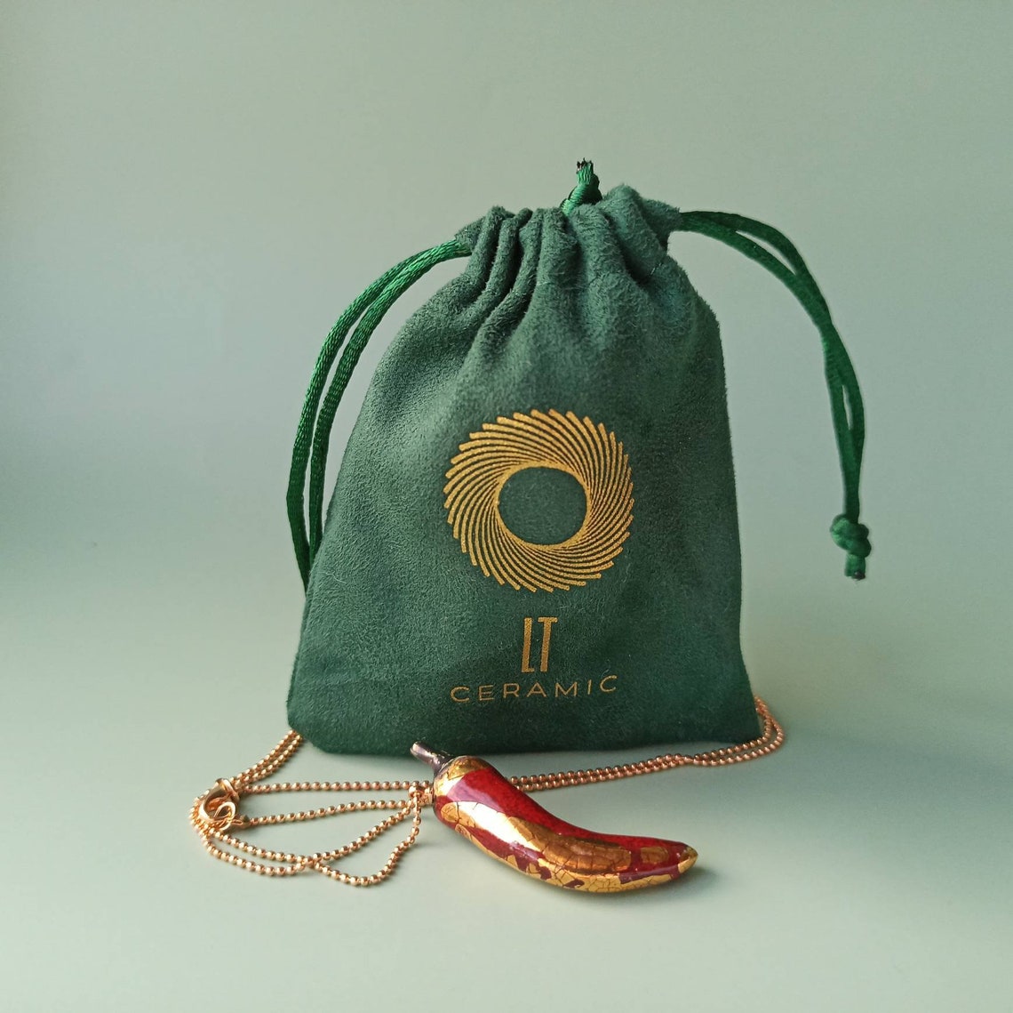 Chilli Pepper Pendant, Gold Pendant, Red Glazed, Gold Covered, Real ...