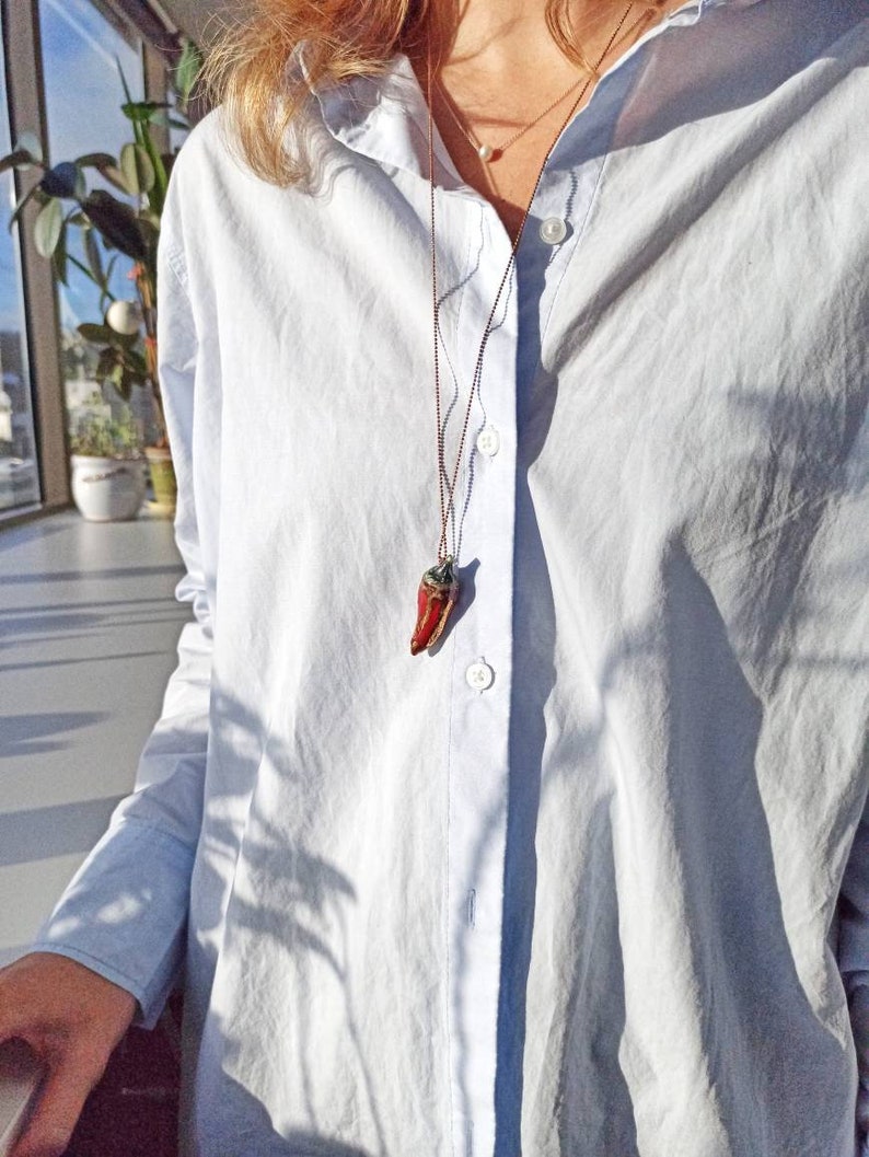 Chilli Pepper Pendant, Gold Pendant, Red Glazed, Gold Covered, Real ...