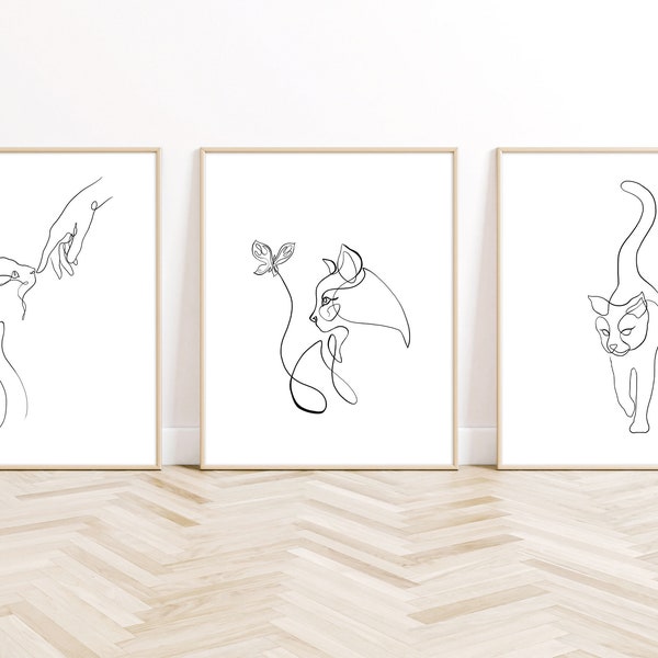 Cat Line Art - Etsy