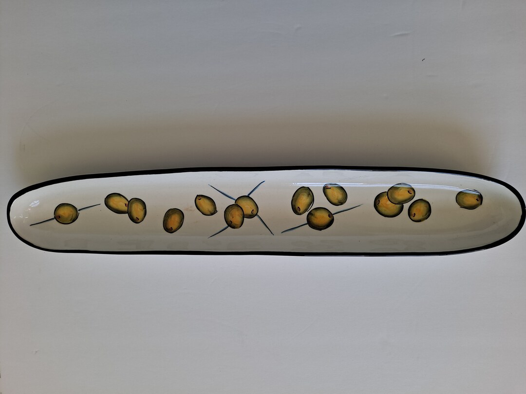 HAUSENWARE Hand Painted Pottey Jane Mitchell Olive Tray Dish 17 1/2" - Etsy