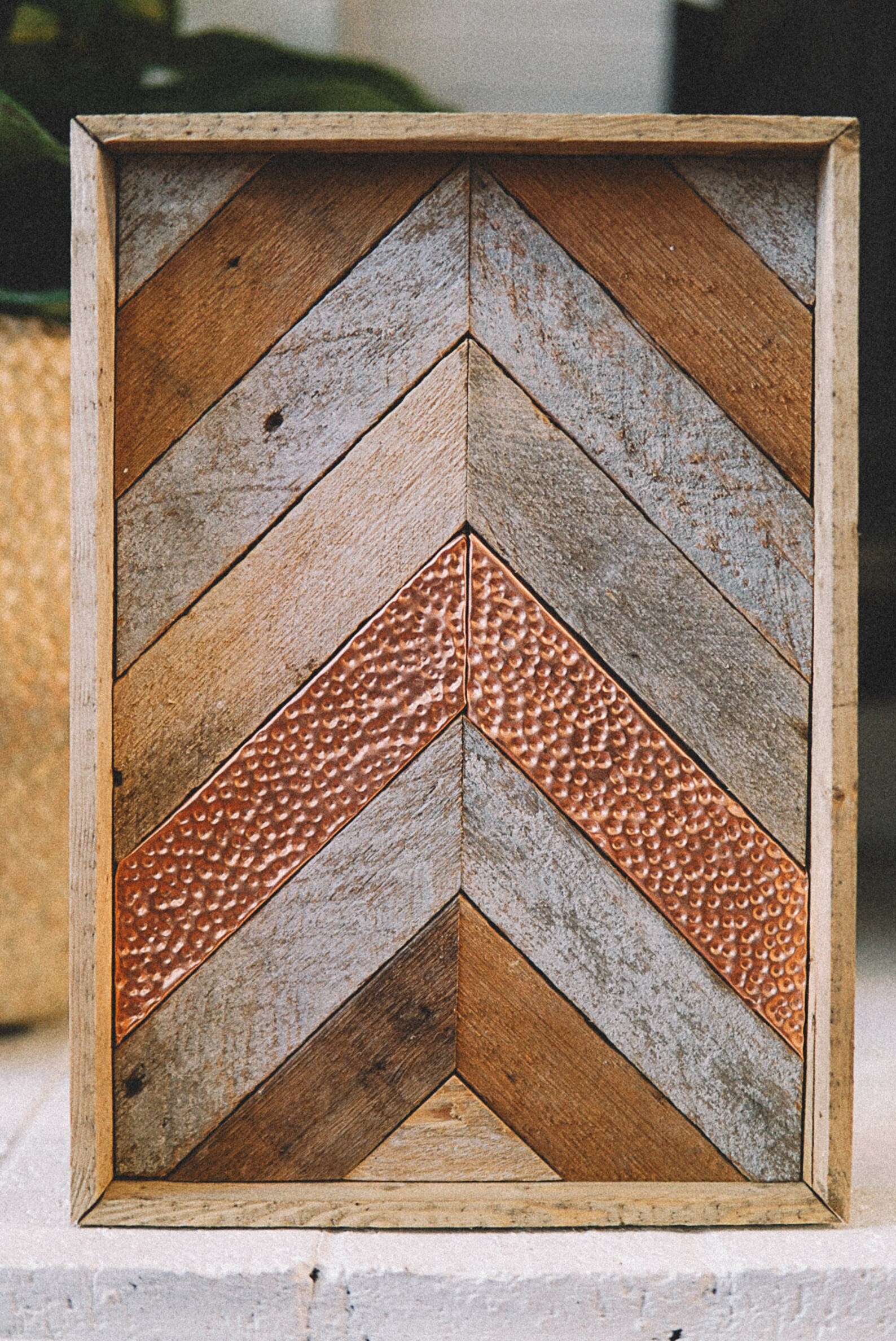 Rectángulo de madera recuperada Arte de pared con raya de | Etsy España