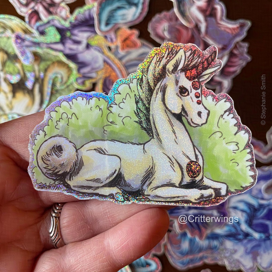 Baby Unicorn Die-cut Glitter Sticker - White Pearl June Birthstone ...