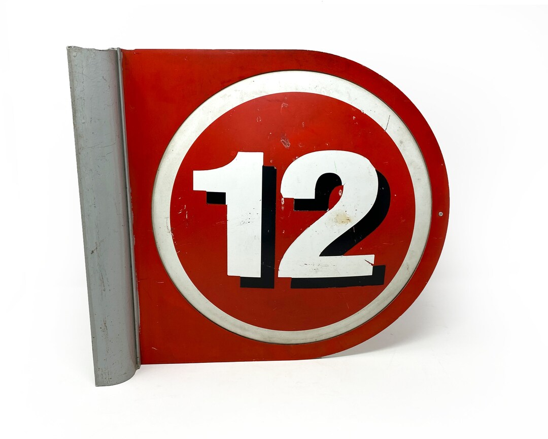 Vintage Gas Station Flange Sign: Red Metal Advertising Number 12 - Etsy